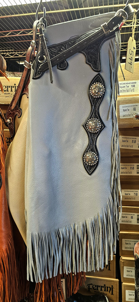 John Clark Light Grey Leather Chinks Floral Yoke Black Accents – Rock ...