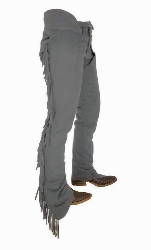 Steel Grey Ultrasuede Long Chaps with a stretch panel. – Rock & Rail ...